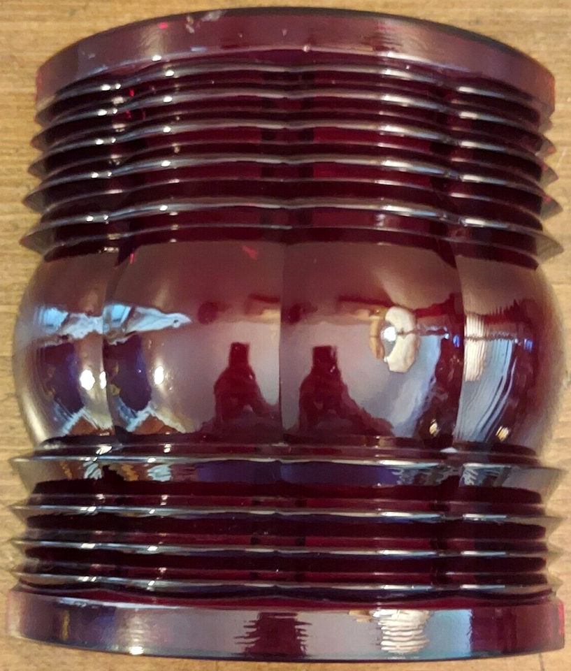 Vtg LARGE Curved Red Glass Lens Boat Ship Lamp Light Navigational ...