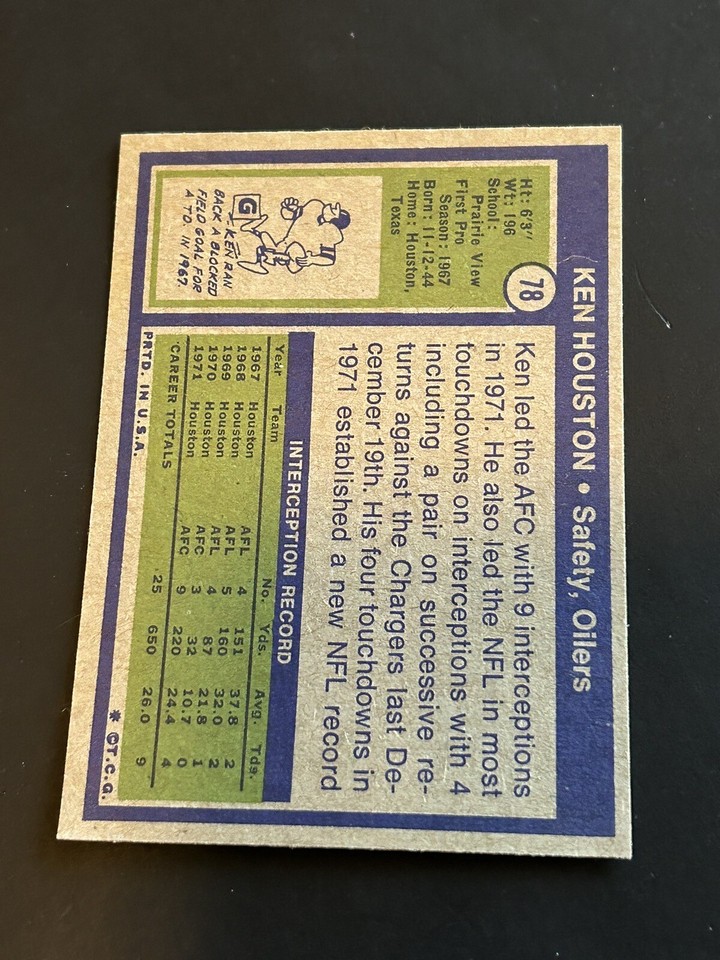 1972 Topps Football #78 Ken Houston 2nd Year EX+ HOF Houston Oilers ...