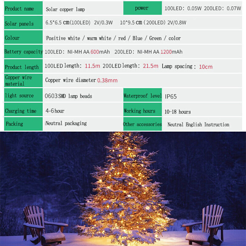 Solar Fairy Christmas Lights Outdoor String Lights Tree Waterproof ...