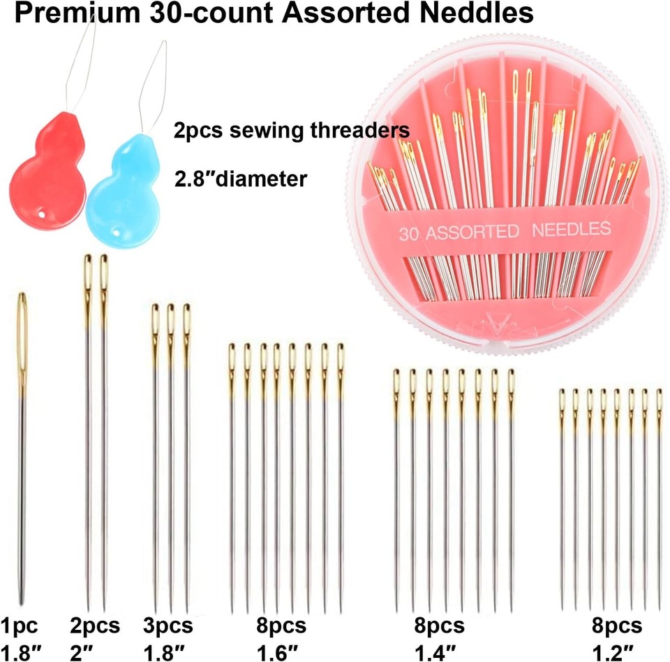 Eketirry 120pcs Premium Hand Sewing Needles，4 Pack 30-Count Assorted ...