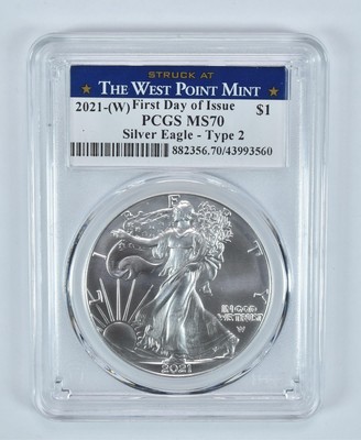 2021 (W) American Silver Eagle Type 2 Struck At West Point FDOI MS70 ...