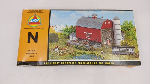 AHM N-5893 N Scale Barn With Silo Model Building Kit | eBay