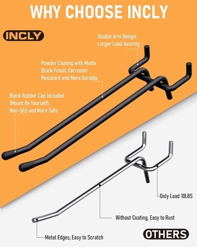 INCLY 4/6 Inch Black Pegboard Hooks 36 Pack Heavy Duty Double Arm Peg ...