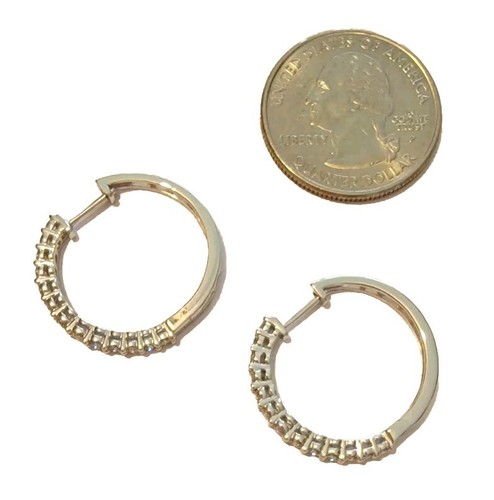 Pair Of Estate Jewelex Round Brilliant Cut Diamond 14 K Gold Hoop ...