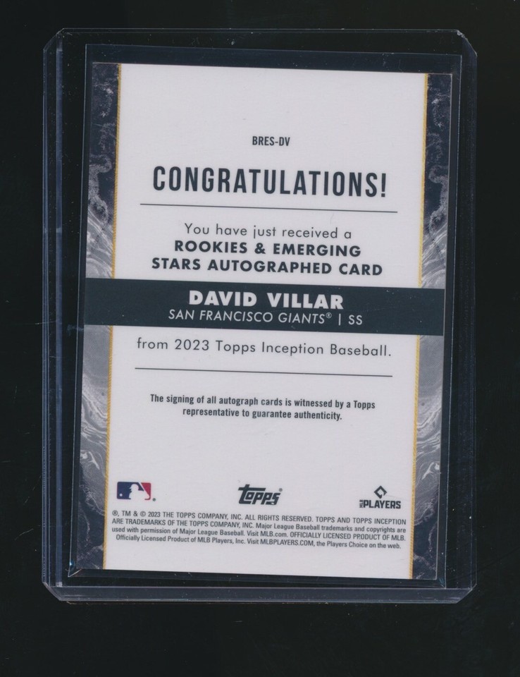 DAVID VILLAR 2023 TOPPS INCEPTION GREEN RC AUTO PARALLEL 024/125 #BRES ...