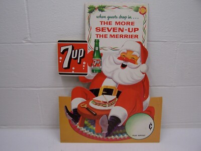 VINTAGE 1964 7-UP CHRISTMAS SANTA CLAUSE DIE CUT EASEL BACK ADVERTISING ...