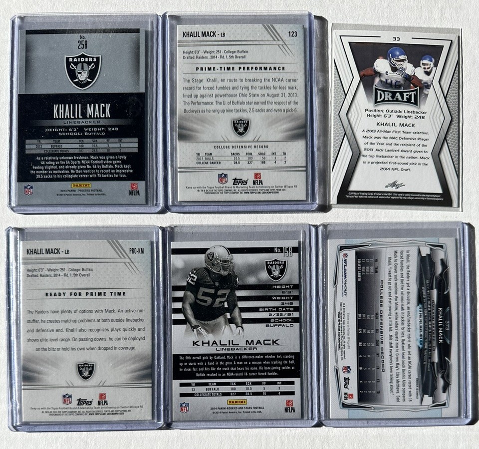 2014 Khalil Mack Rookie Raiders Bears- 6 Card Lot | eBay