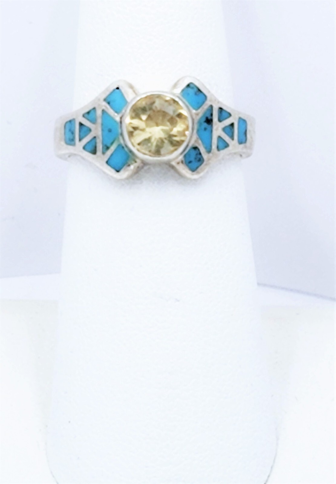 Vintage David Freeland Jr Yellow Beryl and Turquoise Inlay Sterling ...