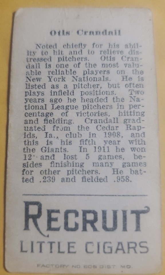 T207 Brown Backgtound 1912 Otis Crandell | eBay