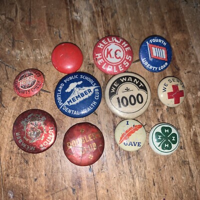 LOT OF 11 Vintage Community Chest Pinback Button Red Feather 4H Liberty ...