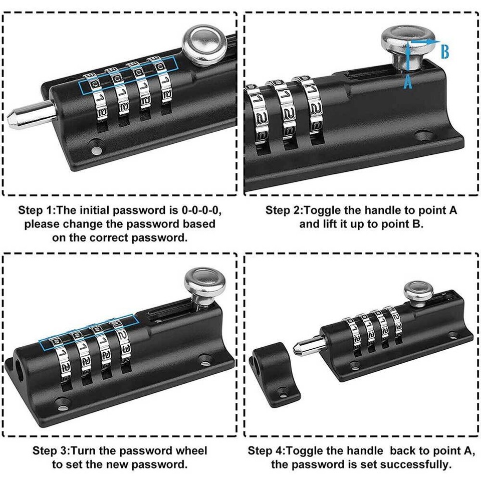 4 Digit Combination Sliding Keyless Lock Security Pad Bolt Garden Door ...