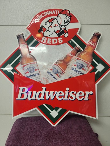 Cincinnati Reds Budweiser Beer Embossed Metal / Tin Sign 21x20.5 Inches ...