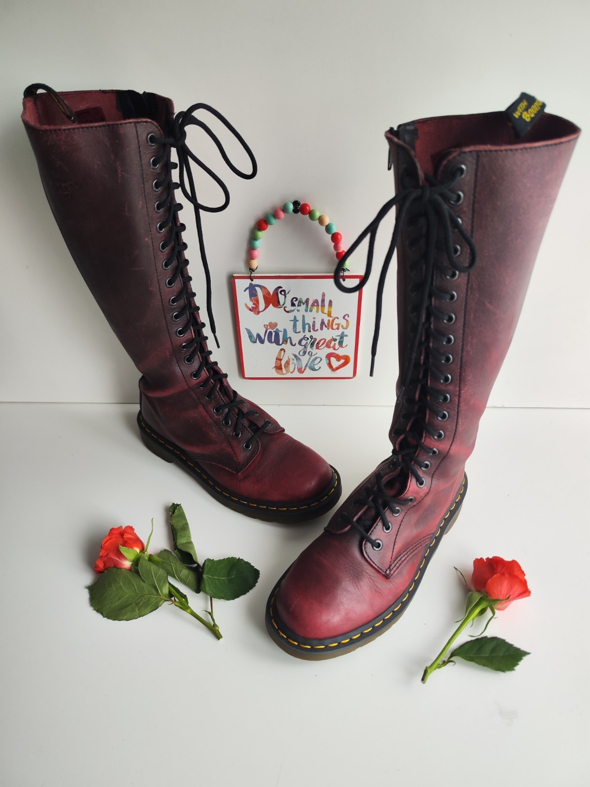 Dr Martens tall zip 20 eye boots knee hole burgundy 1… - Gem