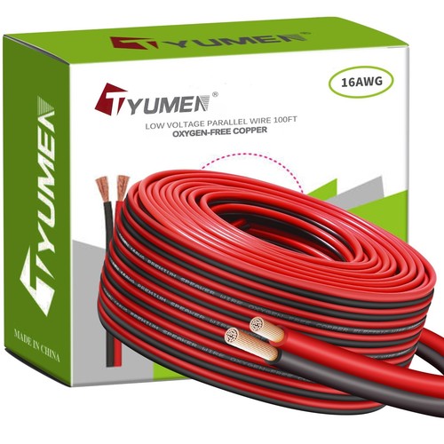 16 Gauge Wire 100 Feet, 16/2 AWG Red Black Low Voltage Pure Copper Wire ...