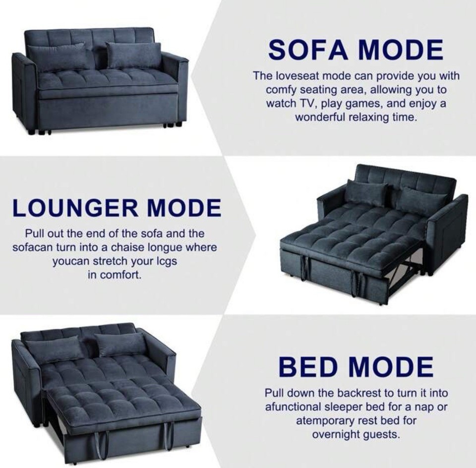 Sofa Bed Couch Sleeper Convertible Pull-Out Bed Couch With Side Pockets ...