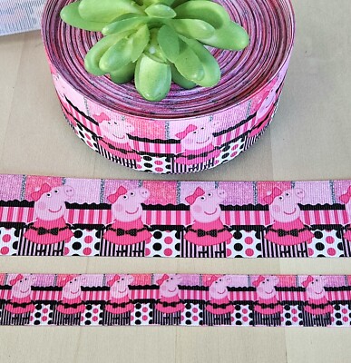 7/8 & 1.5" (1 YD) Peppa Pig Grosgrain Ribbon Pink Pig Hair Bow ...