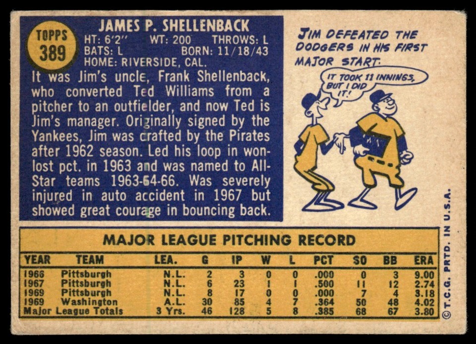 1970 Topps *Condition Issue* Jim Shellenback #389 TS1 | eBay