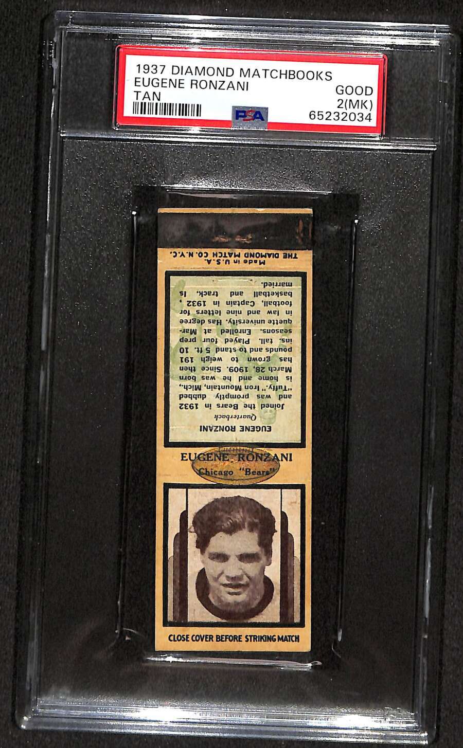 1937 Diamond Matchbooks #18 Gene Rozani PSA 2 MK GOOD Tan B87487 | eBay