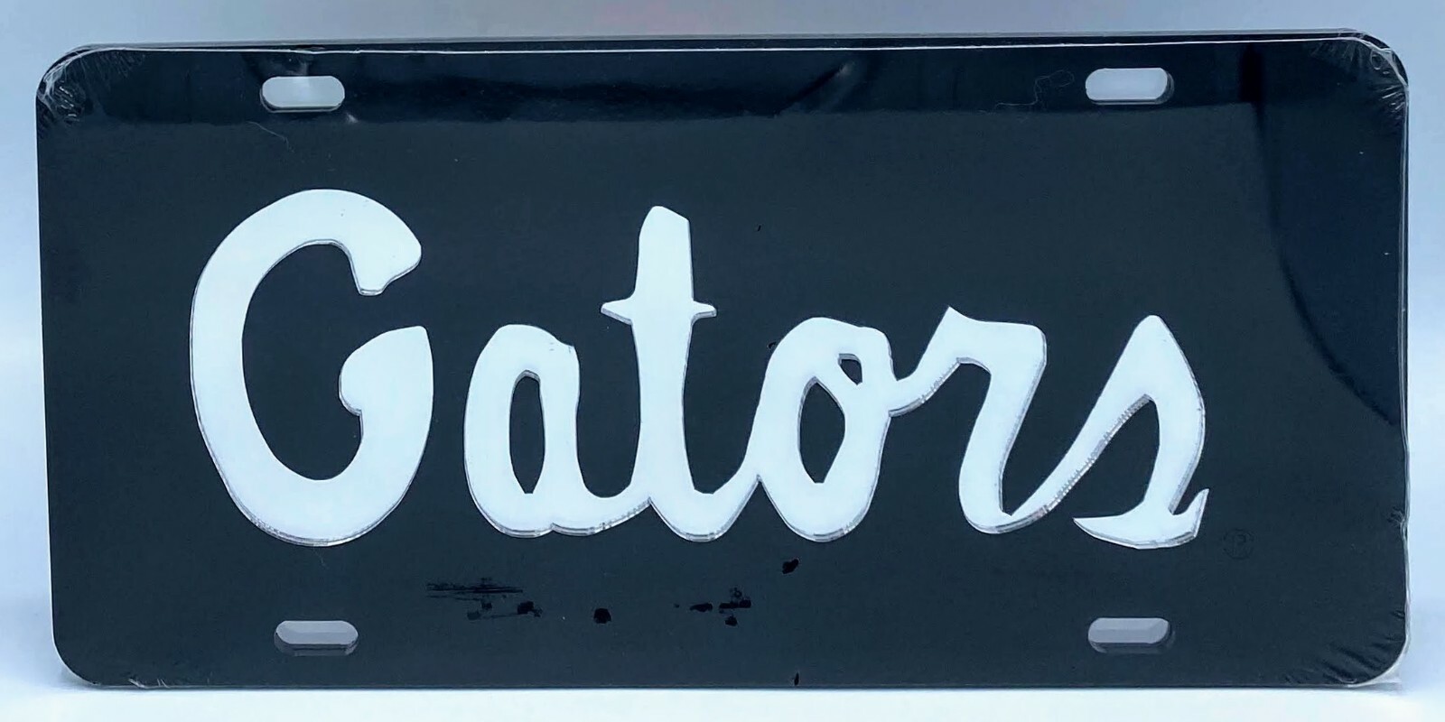 FLORIDA GATORS MIRROR CAR TAG BLACK W/ SILVER GATOR LOGO LASER CUT ...
