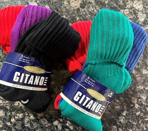 6 PR Vintage GITANO Socks Womens ASSORTED RETRO Ribbed Anklet Cuff Size ...