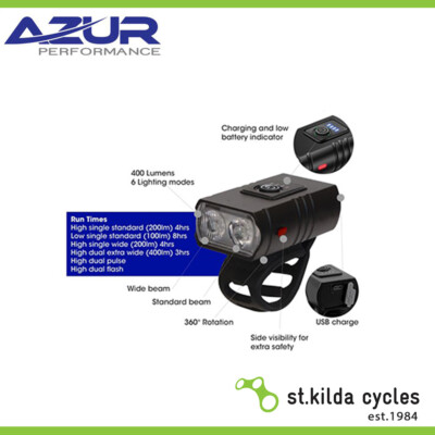 Azur Bike/Cycling Head Light - USB Venus 400 Lumens | eBay