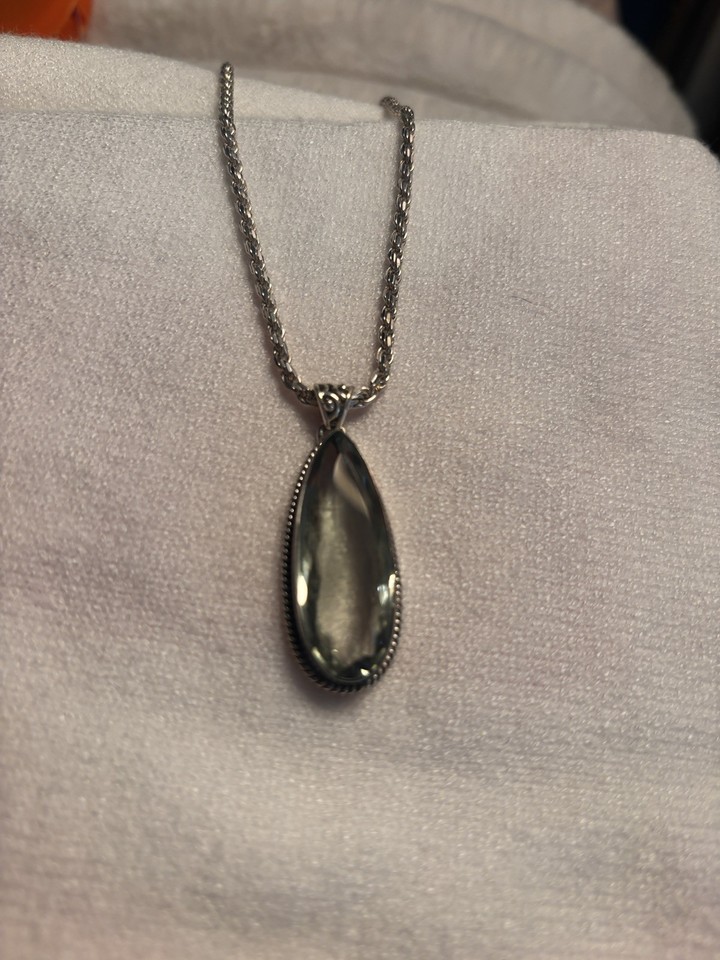 Teardrop Green Amethyst Prasiolite Pendant set in 925 Sterling Silver ...