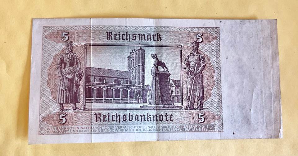 1942 Germany Paper Money - 5 Reichsmark Banknote! | eBay