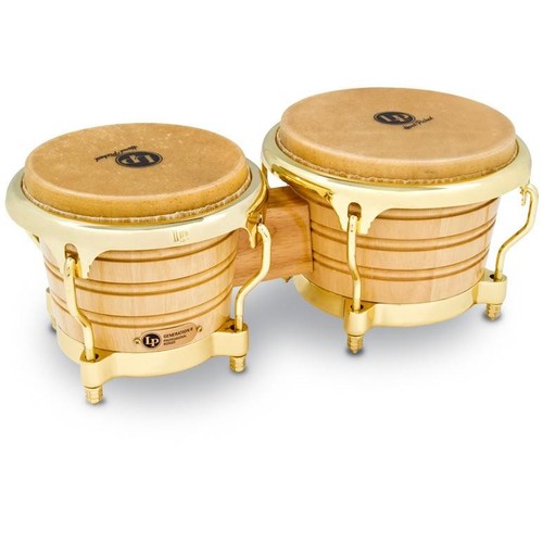 LP LATIN PERCUSSION GENERATION II BONGO DRUMS NATURAL GOLD HARDWARE ...