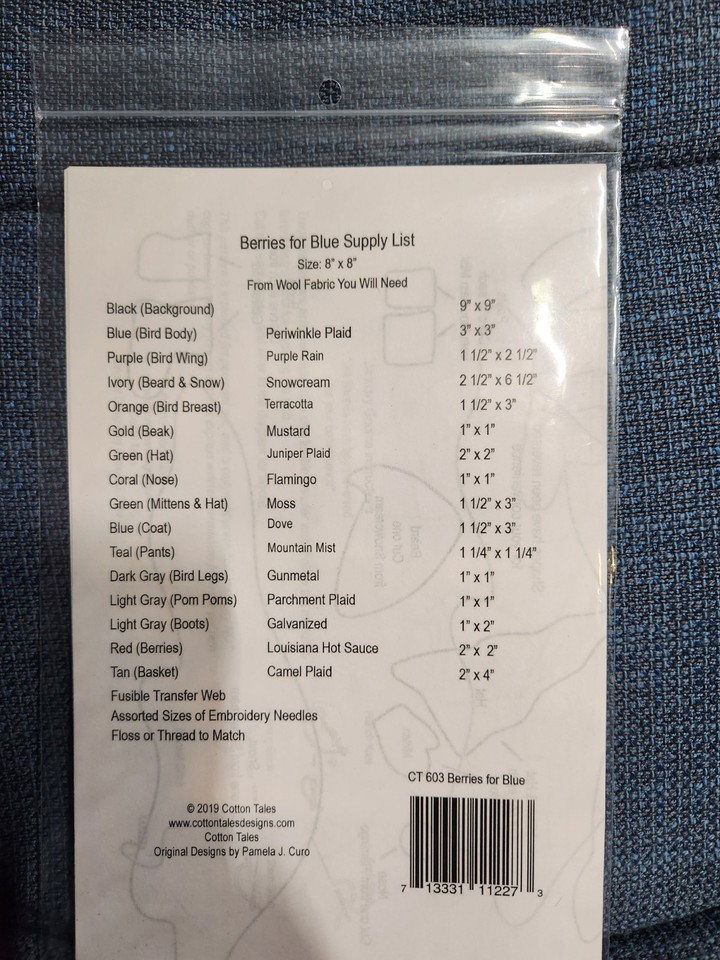 Cotton Tales Wool Applique Quilt Block Pattern-Berries For Blue 8"x 8 ...