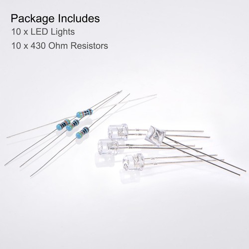 10Set 5mm LED Diodes w Resistor, Clean Yellow DC1.8-2.0V, Flat Head ...