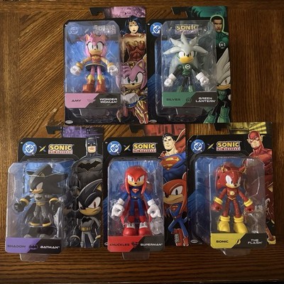 Sonic x DC 5” Figures LOT 5– Sonic Flash-Shadow Batman-Silver GL-Amy WW ...