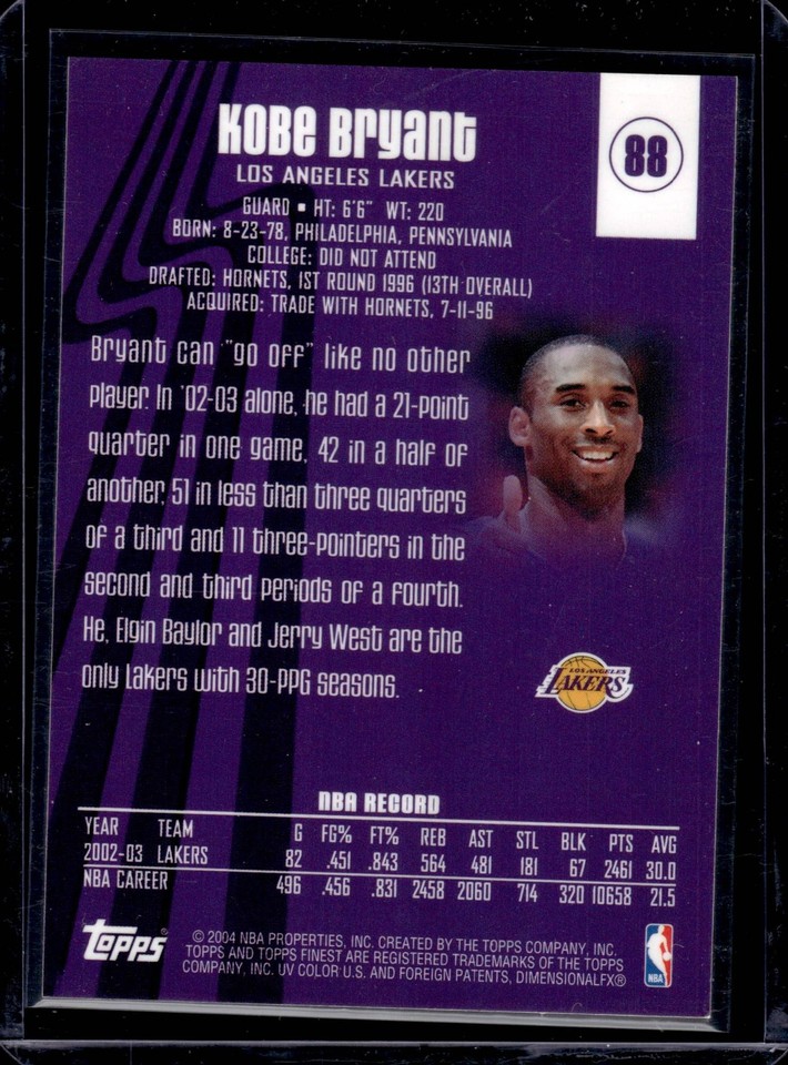 2003 Finest Kobe Bryant #88 | eBay