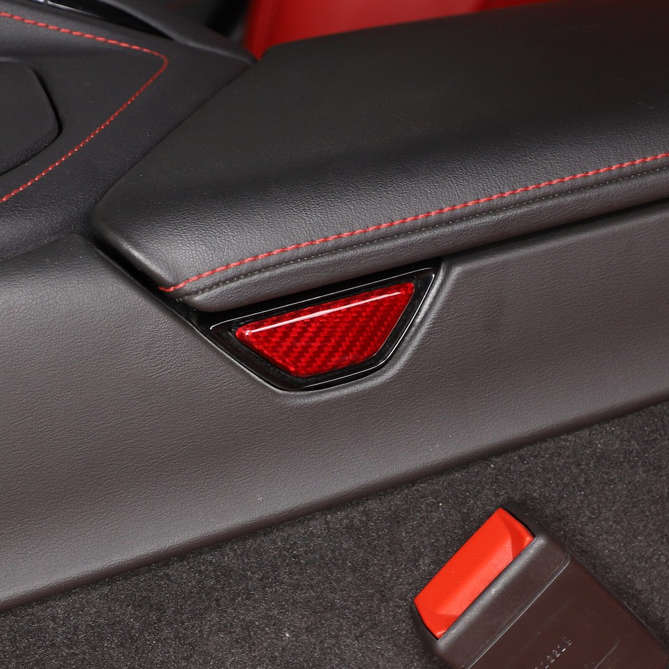 Red Real Carbon Fiber Armrest Box Button Trim Cover For 2020-2024 ...