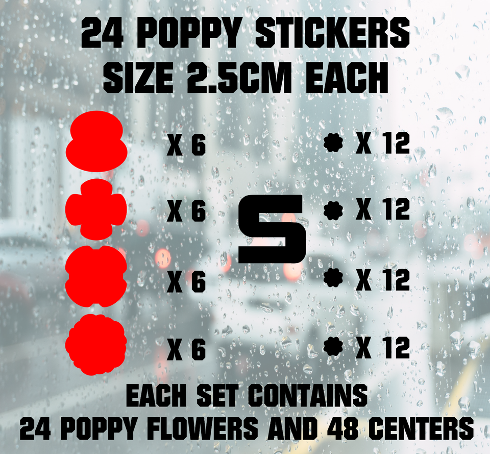 24 Poppy Stickers Remembrance for Window Car Craft Art Lest We Forget ...