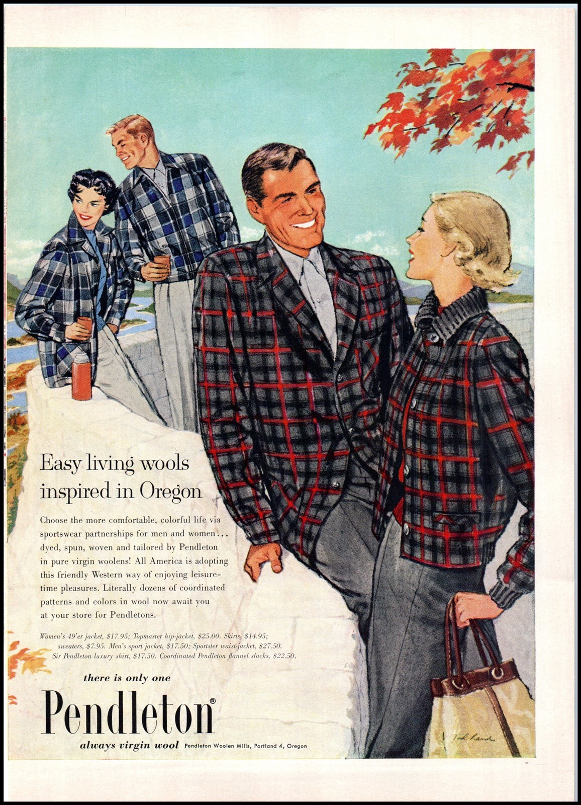 1950s Pendleton Wool PRINT AD Mens & Women's Sportswear "Inspired In Oregon" BX2 | eBay