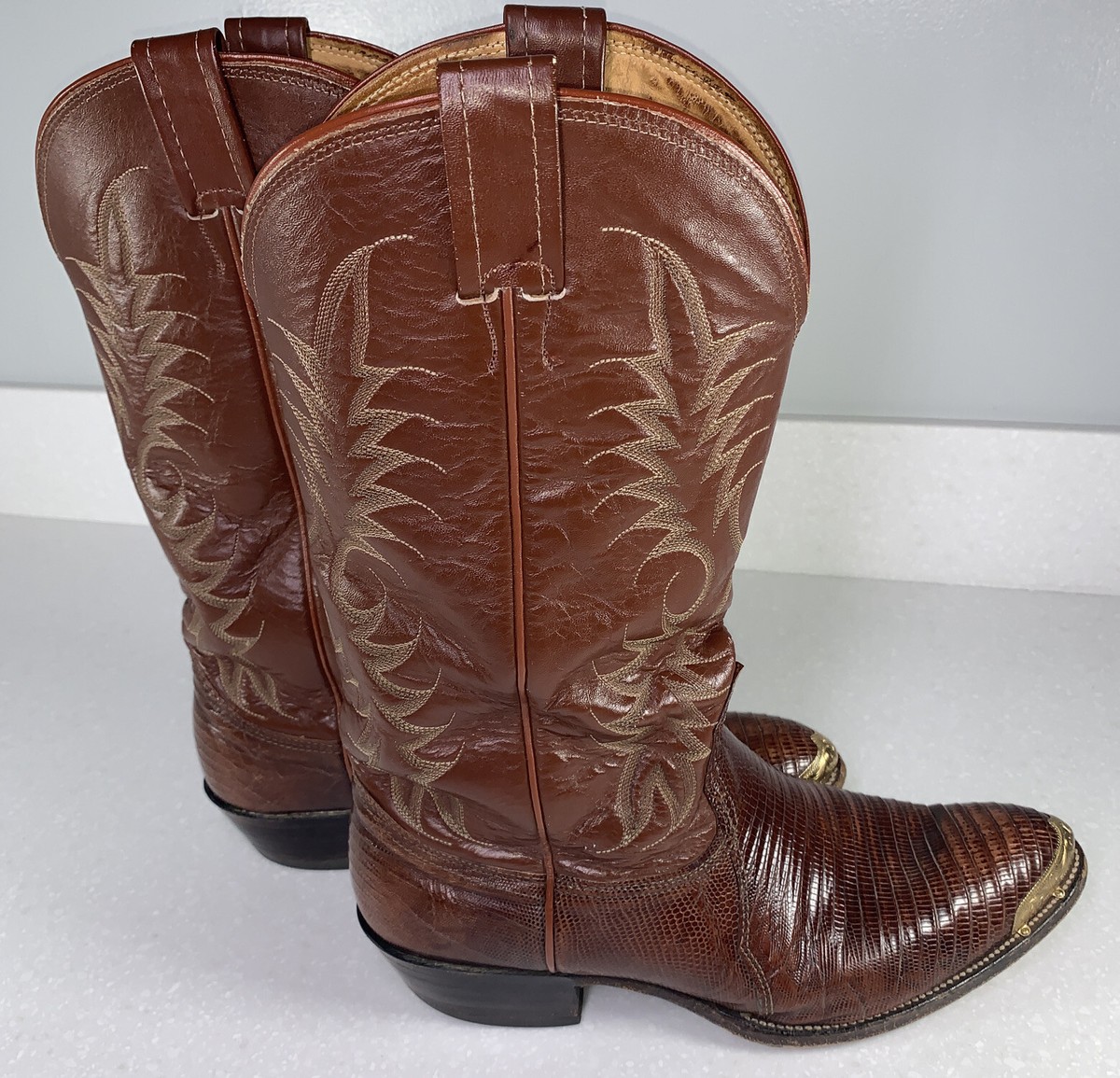 Nocona Boots Lizard Vintage Leather Cowboy Boots Size 9 E Brown