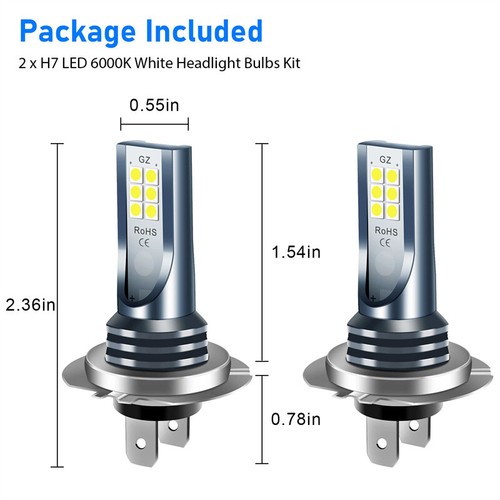 2pcs H7 LED Fog Light Bulbs 6000K Super Bright White 2400LM Driving ...