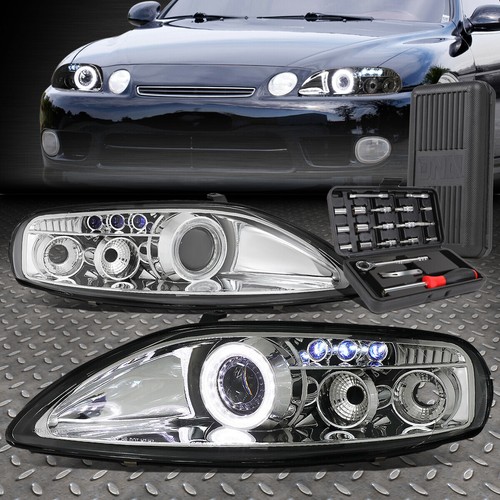 FOR 92-00 LEXUS SC300 SC400 LED DRL HALO PROJECTOR HEADLIGHTS CHROME w ...
