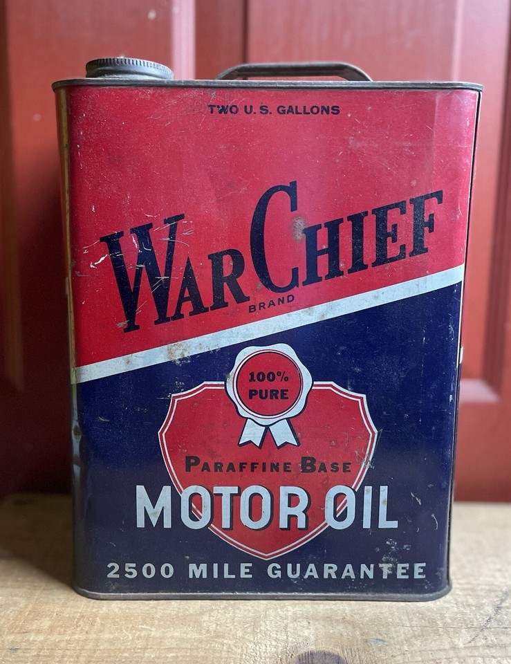 Vintage 2 Gal WAR CHIEF Motor Oil Gas Service Station Tin Can | eBay