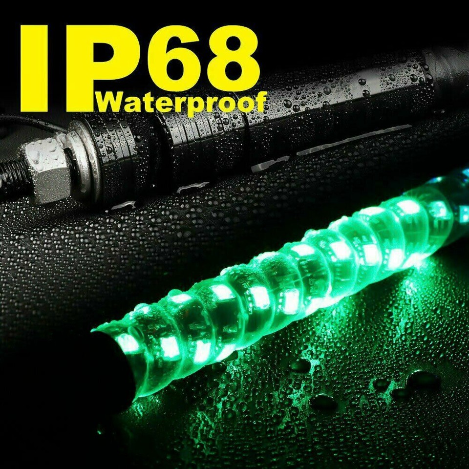 Pair 3FT LED Lighted Antenna Whip Lights w/Mount Bracket For ATV UTV ...