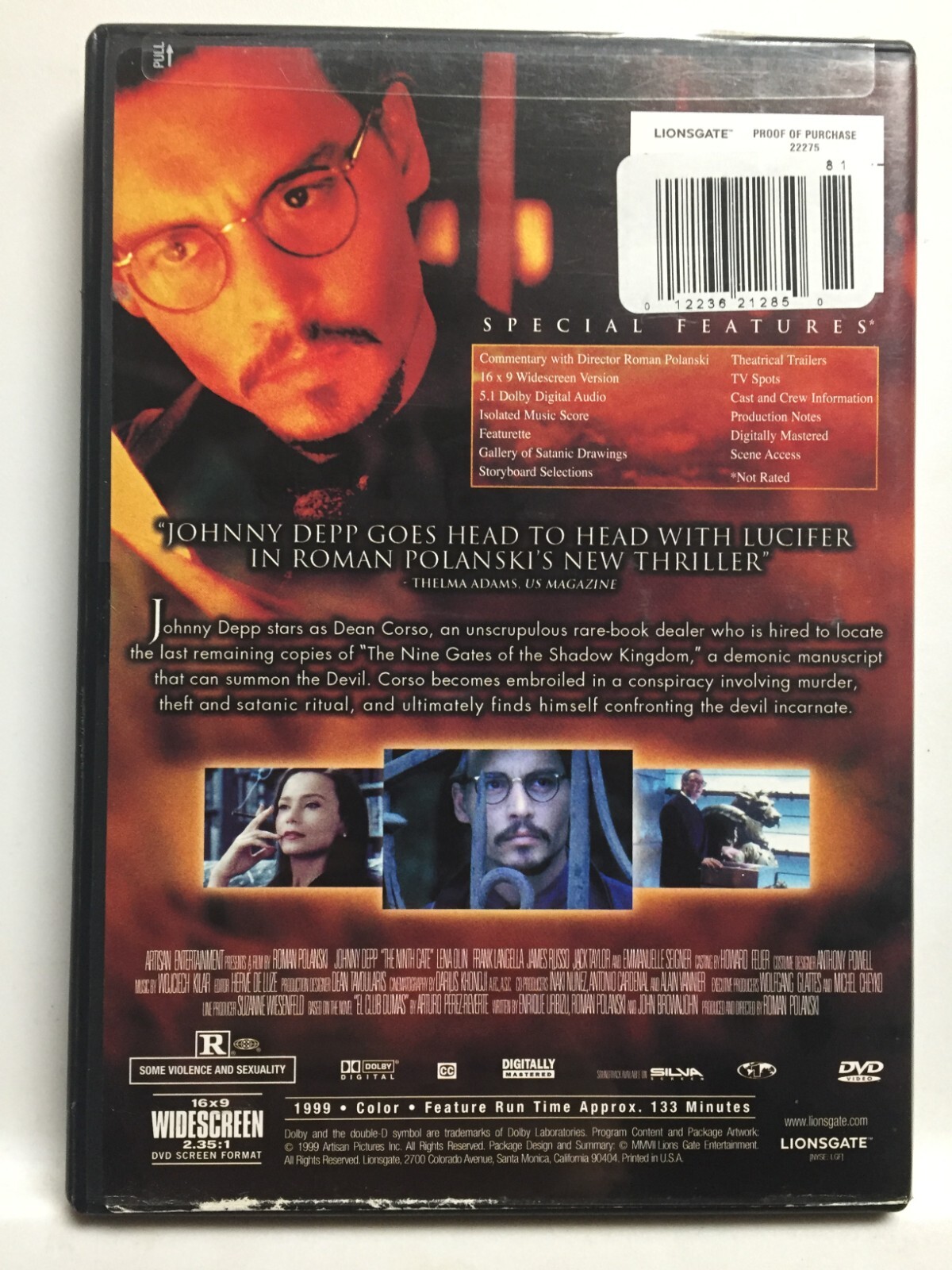 Roman Polanski's The Ninth Gate [1999] (DVD,2007,Widescreen) Johnny ...