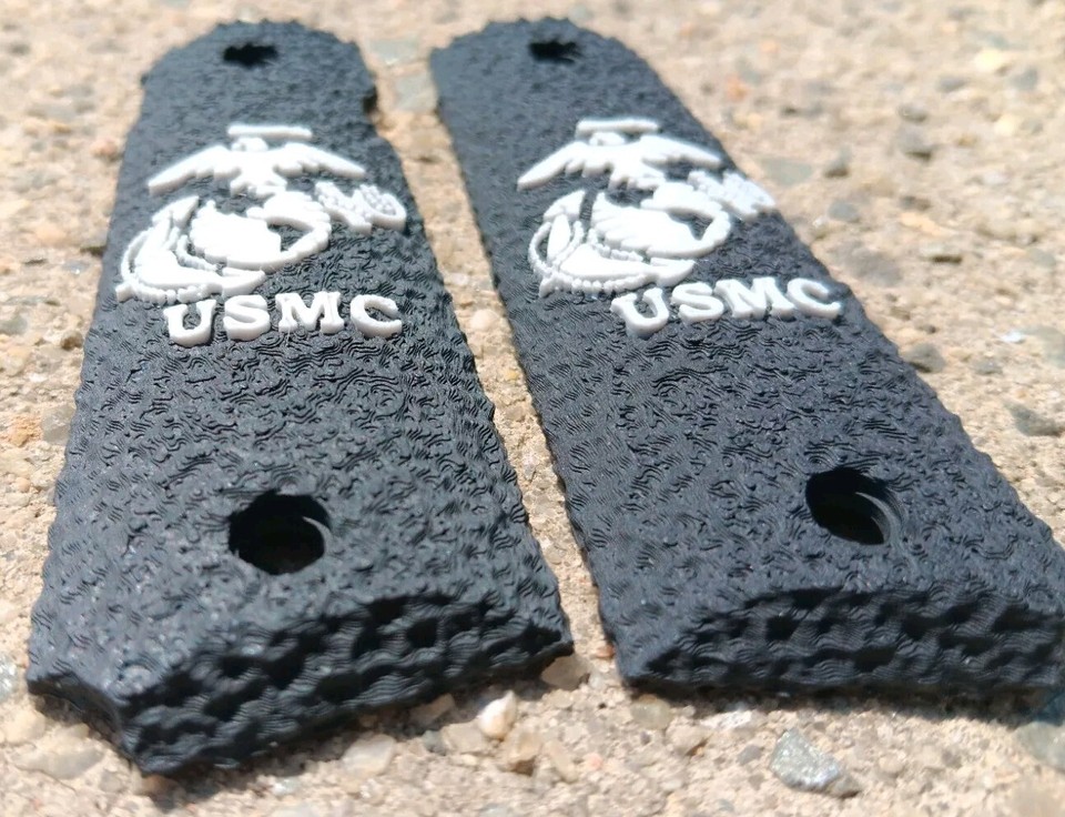 Full Size 1911 USMC Grips Stippled Textured Multicolor US Marines White ...