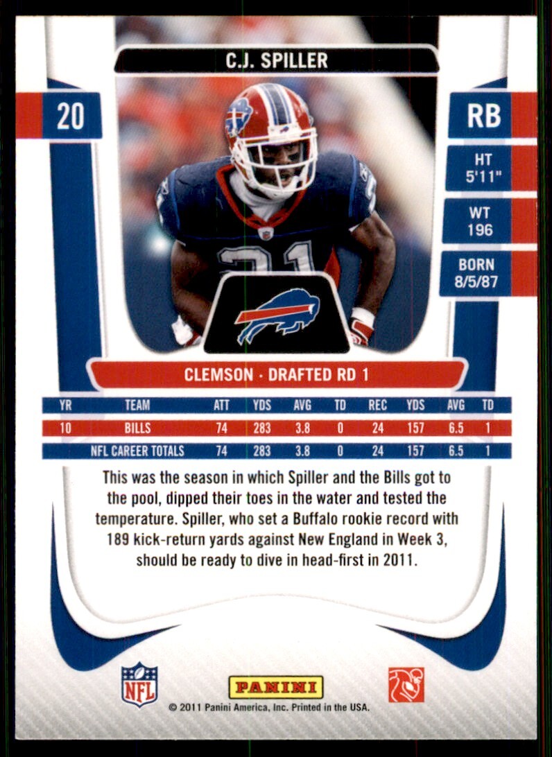 2011 Panini Prestige C.J. Spiller Buffalo Bills #20 NFL Football Card ...