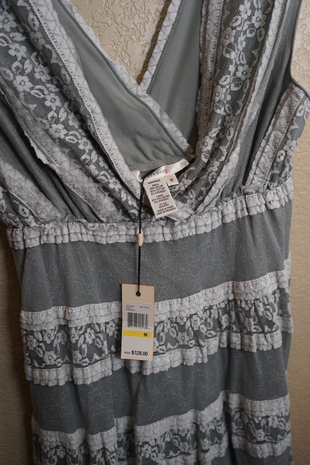 StudioM MaxStudio medium gray ruffle tier sleeveless v neck dress with ...