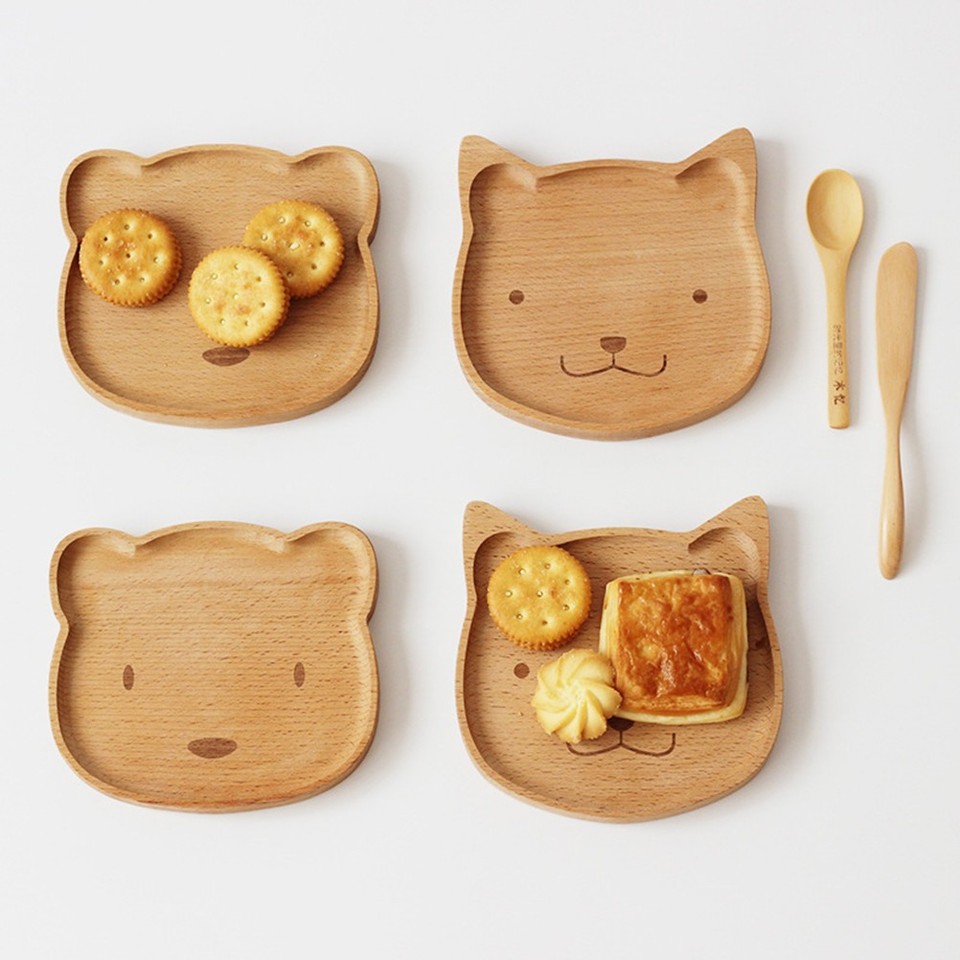 Natural Animals Design Food Serving Plate Cartoon Dessert Tray Wood ...