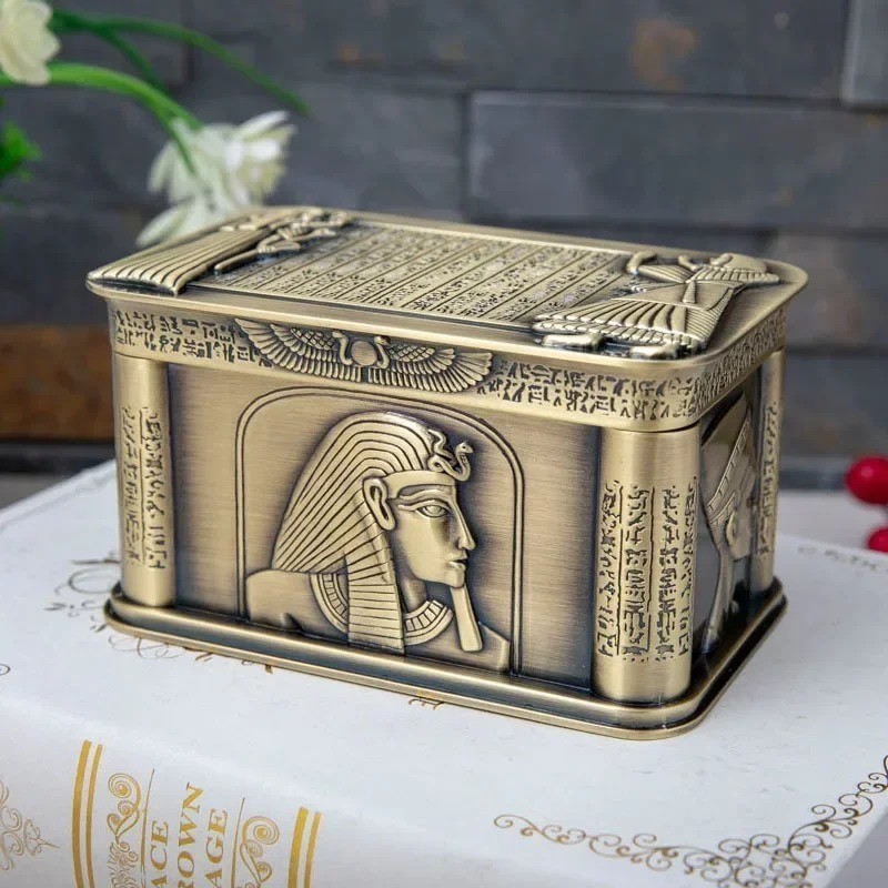 Vintage Egypt Pharaoh Metal Relief Jewelry Box Egyptian Gift Storage ...