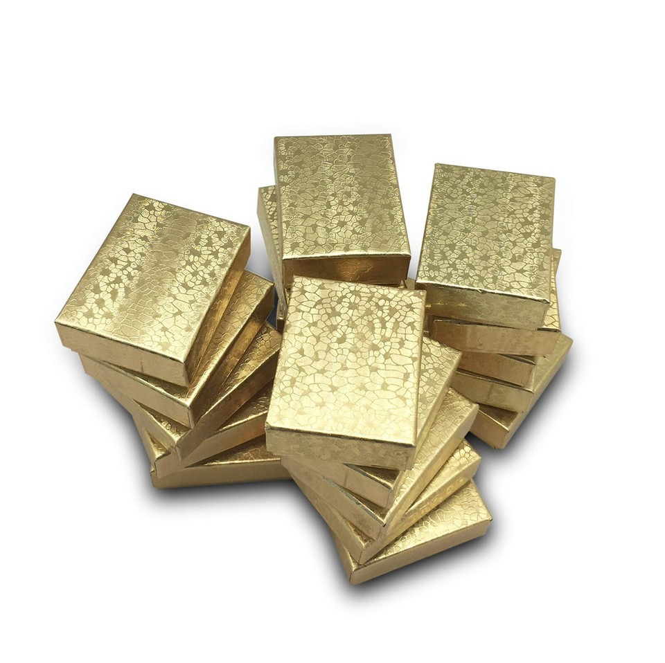 BULK Cardboard Jewelry Gift Boxes w/ Cotton Fill Padding - Gold Foil ...