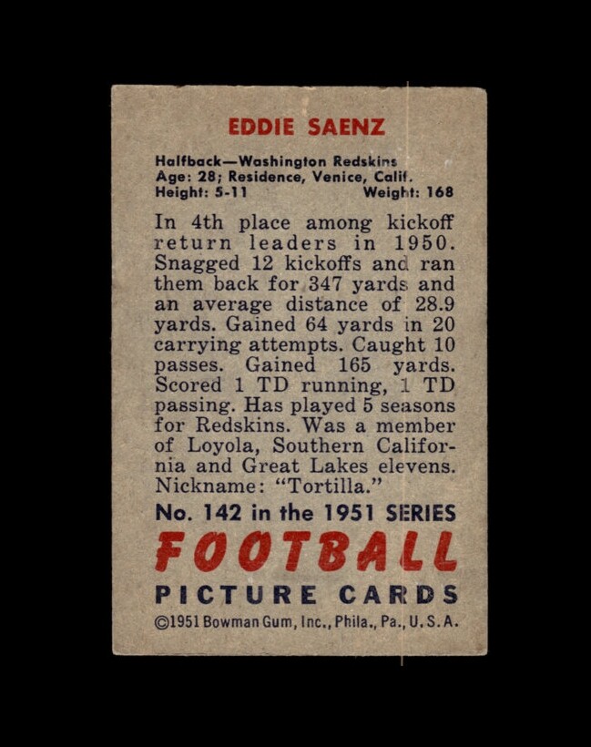 1951 Bowman Set-Break #142 Eddie Saenz VG-VGEX *GMCARDS* | eBay