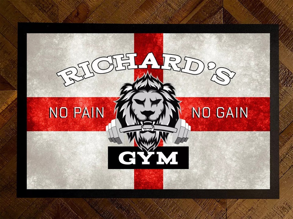 Personalised Home Gym work out room door mat - Lion logo mat Gym ...