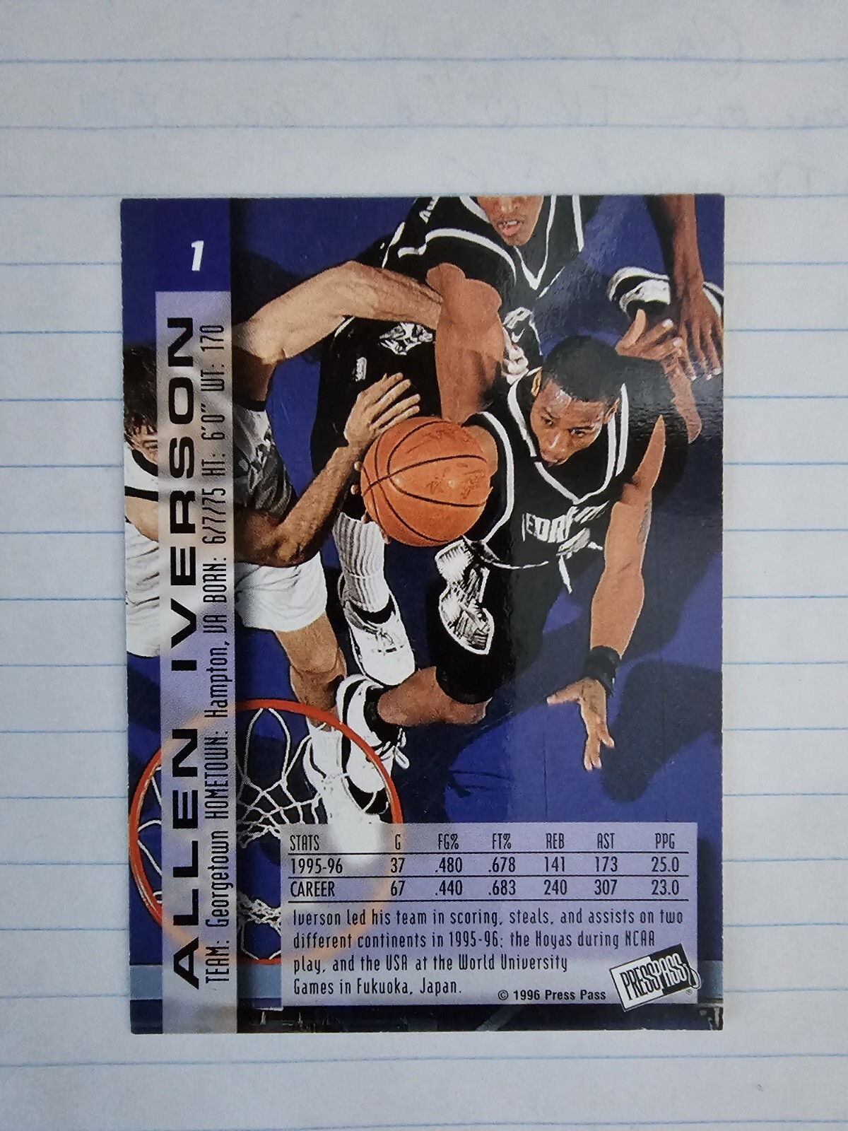 1996-97 Press Pass, Allen Iverson, #1,Silver | eBay